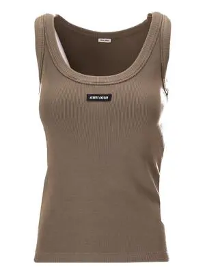 Miu Miu Logo Patch Ribbed Knit Tank Top - Brown