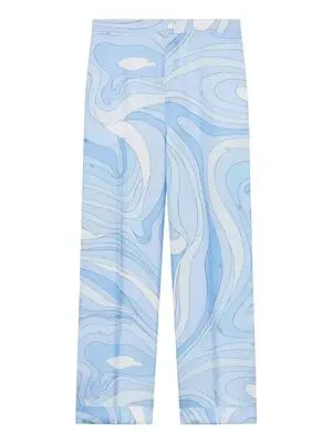 Emilio Pucci Marmo-print Silk Straight-leg Trousers - Blue