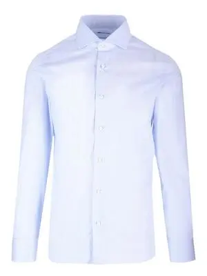 BARBA NAPOLI Pinstriped Straight-hem Shirt - Light Blue