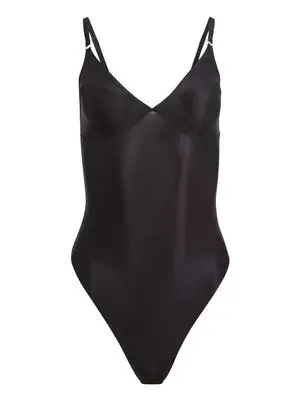 FLEUR DU MAL Stretch Gloss Wireless V-neck Bodysuit - Black