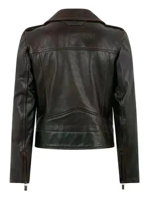 SALVATORE SANTORO Dark Leather Biker Jacket - Brown