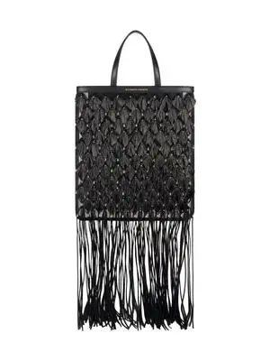 Elisabetta Franchi Mesh Fringe Tote Bag - Black