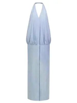 THE ARKOW Celile Striped Halterneck Maxi Dress - Blue
