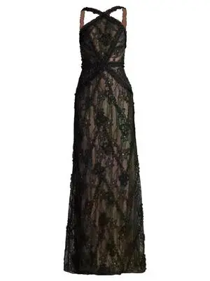 Tadashi Shoji Kaiti Ruffled Lace Gown - Black