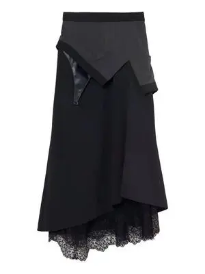 TANAKA DAISUKE Layered Lace-trim Maxi Skirt - Black