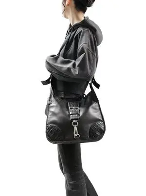 Prada Embellished Leather Shoulder Bag - Black