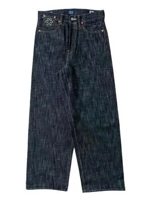 NBDN DENIM Kanpai! Embroidered Wide-leg Jeans - Blue