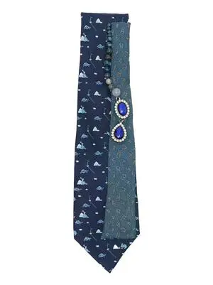 A.N.G.E.L.O. VINTAGE CULT Stefania Bertoni Customised Hermès Tie With Silk Bead Embellishment - Blue