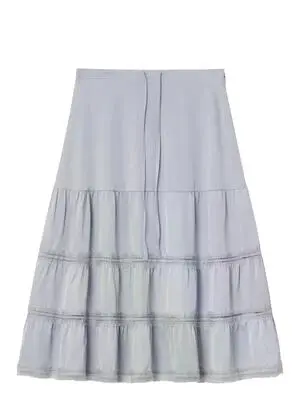 B+AB Lace-trim Tiered Midi Skirt - Blue