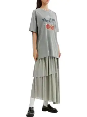 B+AB Tiered Asymmetric Midi Skirt - Grey