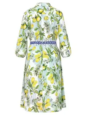 MARCCAIN Belted Midi Dress With Lemon Print - White