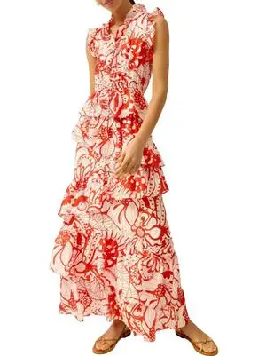 MARIE OLIVER Franklen Floral Print Ruffled Maxi Dress - Red