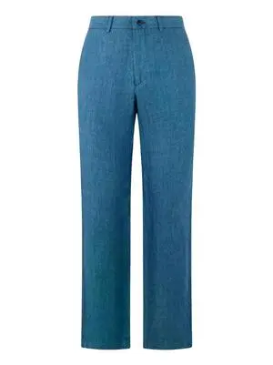 Brooks Brothers Light Herringbone Weave Linen Trousers - Blue