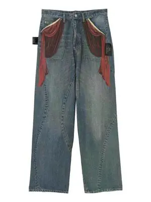 Undercover Curtain-print Wide-leg Jeans - Blue
