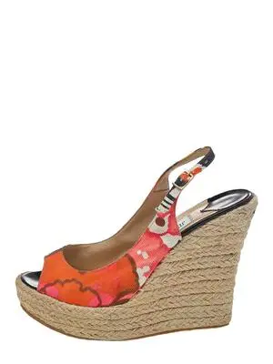 JIMMY CHOO 120mm Floral Print Canvas Espadrille Sandals - Red