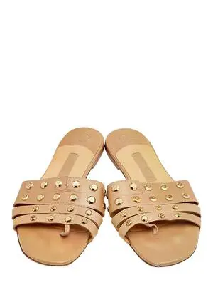 GINA Embellished Leather Slide Sandals - Neutrals