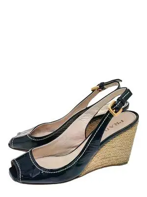 Prada Peep-toe Slingback Espadrille Sandals - Blue