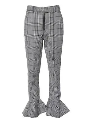SELF-PORTRAIT Checkered Ruffled Hem Trousers - Grey