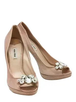 Miu Miu Crystal Embellished Peep-toe Pumps - Neutrals