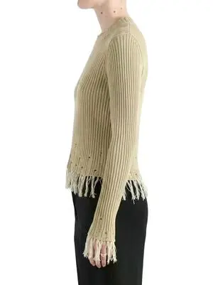 UMA WANG Distressed-effect Fringed Sweater - Neutrals