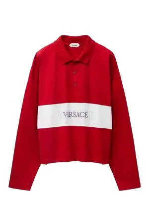 Versace Embroidered-logo Intarsia Cotton-jersey Polo - Red