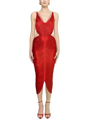 NISSA Fringed Cut-out Dress - Red