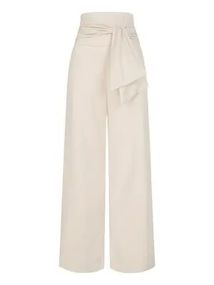 MARIANNA DÉRI Beige Wide-leg Trousers With Tie Belt - White