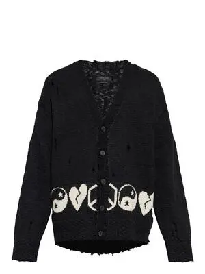 ALLSAINTS Tabua Distressed Cotton Knit V-neck Cardigan - Black