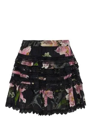 ALLSAINTS Zora Floral Print Lace Insert Mini Skirt - Black