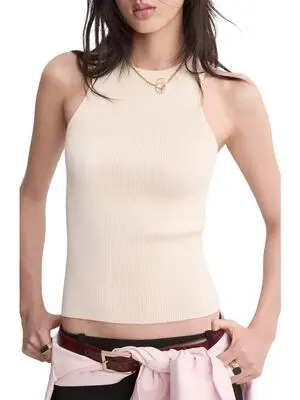 MANGO MANGO Ribbed Jewel Neck Tank