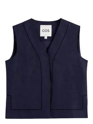 Cos Embroidered Detail Linen Vest - Navy