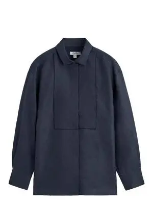 Cos Embroidered Linen Shirt - Navy