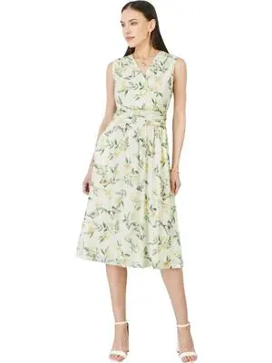YUMI Floral Print Mesh Stretch Midi Dress - Ivory