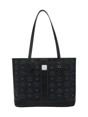 Mcm Small Liz Shopper In Visetos Monogram Canvas - Black