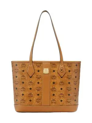 Mcm Small Liz Shopper In Visetos Monogram Canvas - Cognac