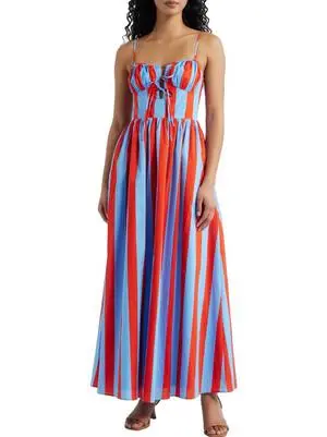 Line & Dot Primo Lace Back Stripe Sleeveless Maxi Dress - Blue Multi