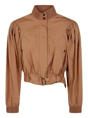 Chloé Cropped Cotton Jacket With Belt - Beige