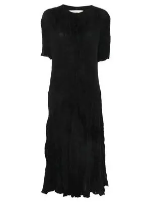 GONGDID DESIGN Crinkled Short-sleeve Midi Dress - Black