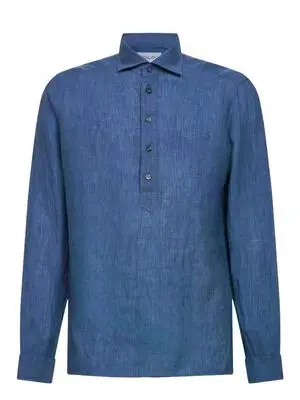 D4.0 Button-placket Long-sleeve Polo Shirt - Blue