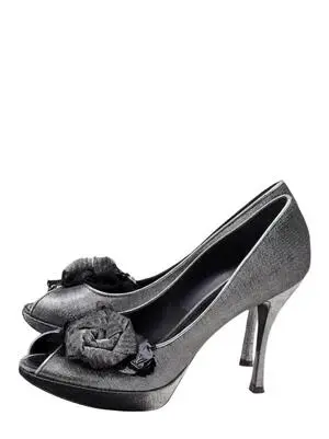 LOUIS VUITTON Floral Peep-toe Stiletto Pumps - Silver