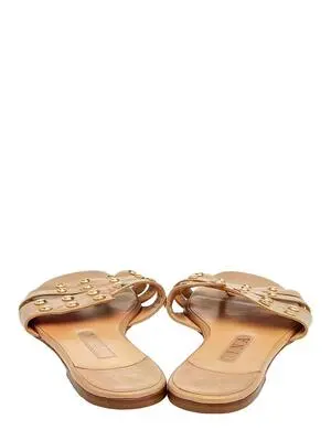 GINA Embellished Leather Slide Sandals - Neutrals