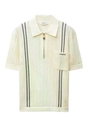 Versace Embroidered-logo Cotton Knit Polo Shirt - Neutrals