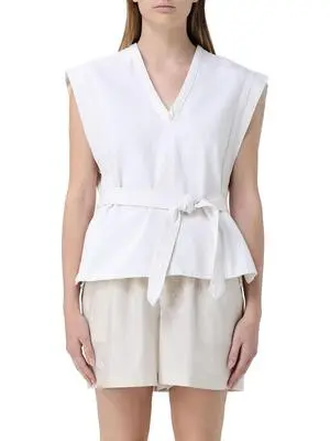 LEMAIRE Sleeveless V-neck Denim Top With Tie Waist - White