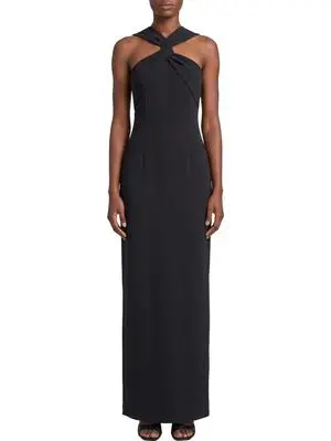 Solace London Halterneck Off-the-shoulder Crêpe Maxi Dress - Black