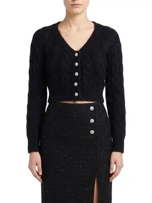 Alessandra Rich Cable Knit Cropped Cardigan - Black