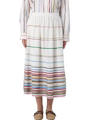 Paul Smith Striped Cotton And Silk Midi Skirt - White