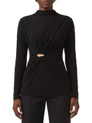 Bottega Veneta Long Sleeve Draped Viscose Top - Black