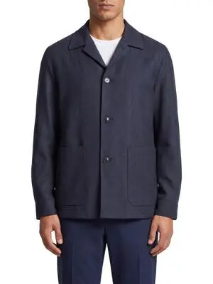 Zegna Single-breasted Linen And Wool Blend Blazer - Blue