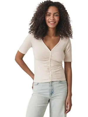 Splendid Yasmina Ruched V-neck Tee - Moonstone