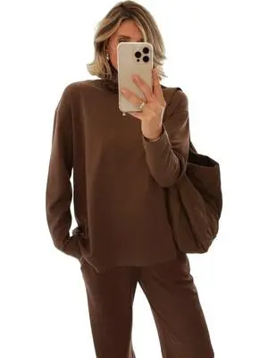 Splendid X @cellajaneblog Mock Neck Drop Shoulder Top - Truffle